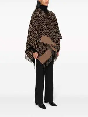 Fendi Ff-logo Print Virgin Wool-cashmere Blend Poncho - Brown