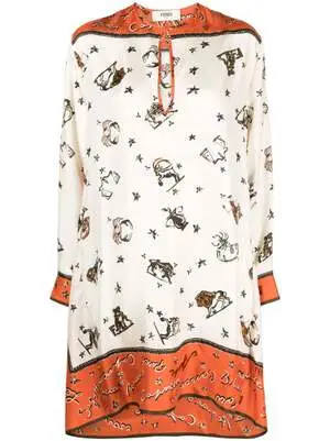 Fendi Astrology-print Silk Kaftan Dress