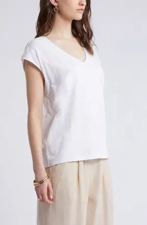 Nordstrom Sleeveless V-neck Cotton T-shirt - White