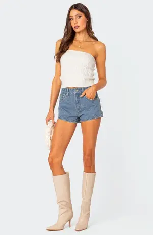 EDIKTED Bow Pocket Denim Shorts