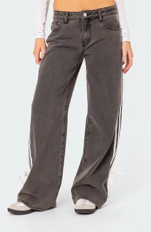 EDIKTED Ribbon Stripe Low Rise Wide Leg Jeans