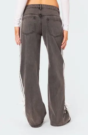 EDIKTED Ribbon Stripe Low Rise Wide Leg Jeans