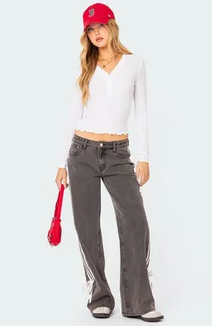EDIKTED Ribbon Stripe Low Rise Wide Leg Jeans