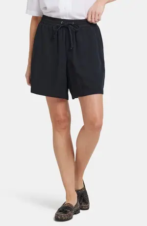 NYDJ Jayne Denim Ankle Wide Leg Drawstring Shorts - Overdye Black