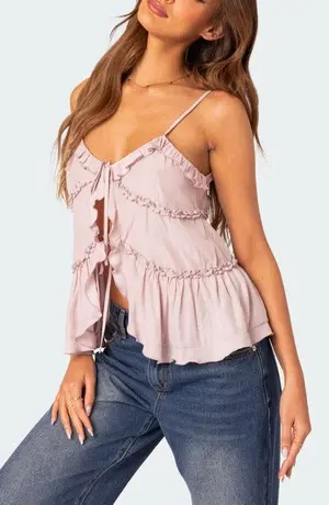 EDIKTED Juniper Ruffle Tie Front Camisole - Pink