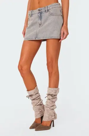 EDIKTED Low Rise Denim Miniskirt - Blue-washed