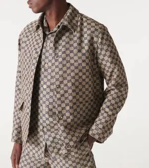 Gucci Gg Linen-blend Canvas Jacket - Blue