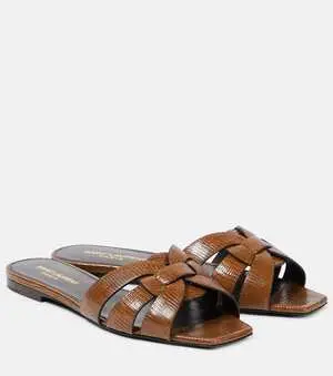 Saint Laurent Tribute Lizard-effect Leather Sandals - Brown