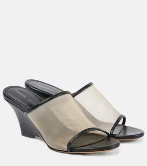 Khaite Marion Leather And Mesh Wedge Mules