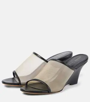 Khaite Marion Leather And Mesh Wedge Mules