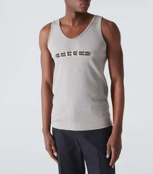 Gucci Logo Ribbed-Knit Cotton Jersey Tank Top - Grey | Editorialist