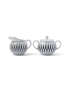 Prada Porcelain Milk Jug And Sugar Bowl Set With Stripes Motif - White