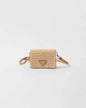 Prada Raffia-effect Crochet Card Holder With Shoulder Strap - Natural