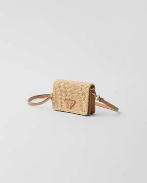 Prada Raffia-effect Crochet Card Holder With Shoulder Strap - Natural