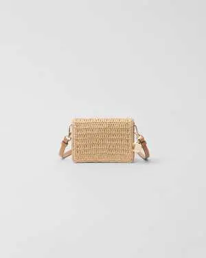 Prada Raffia-effect Crochet Card Holder With Shoulder Strap - Natural
