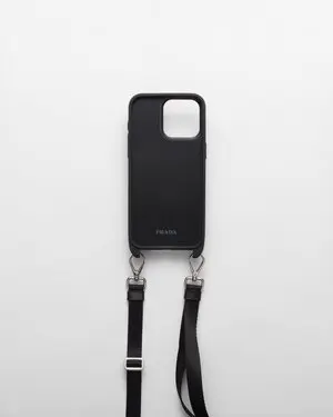 Prada Saffiano Leather Cover For Iphone 15 Pro Max - Black