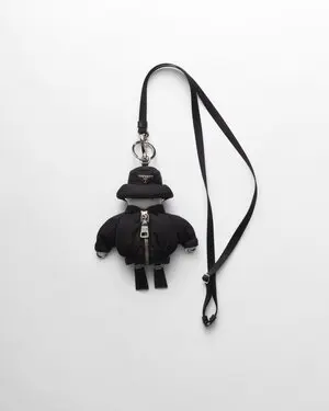 Prada Soft Robot Re-nylon Keychain Charm With Shoulder Strap - Black