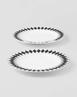 Prada Set Of Two Porcelain Dinner Plates Checkerboard