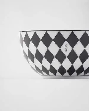 Prada Set Of Two Porcelain Rice Or Cereal Bowls Checkerboard