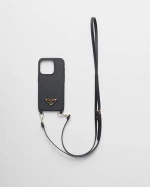 Prada Saffiano Leather Cover For Iphone 15 Pro - Black