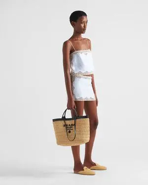Prada Medium Crochet And Leather Tote Bag