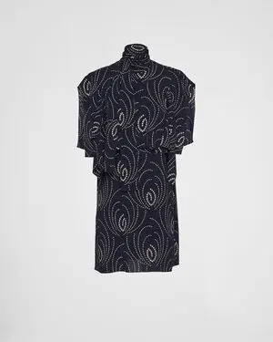 Prada Printed Sablé Mini-dress With Scarf Collar