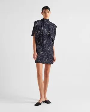 Prada Printed Sablé Mini-dress With Scarf Collar