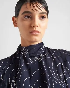 Prada Printed Sablé Mini-dress With Scarf Collar