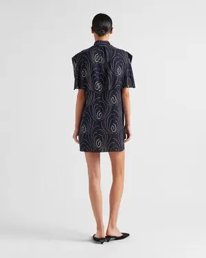 Prada Printed Sablé Mini-dress With Scarf Collar