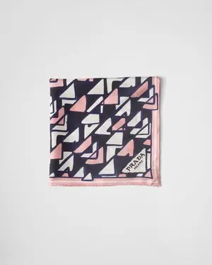 Prada Printed Silk Twill Scarf 55x55 Pink/black