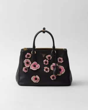 Prada Galleria Large Leather Bag With Floral Appliqués