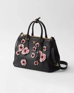 Prada Galleria Large Leather Bag With Floral Appliqués