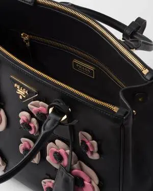 Prada Galleria Large Leather Bag With Floral Appliqués