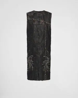 Prada Nappa Leather Patchwork Dress - Black | Editorialist