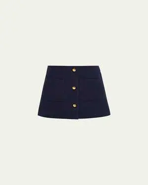 Prada Buttoned Tricotine Mini Skirt - Bleu