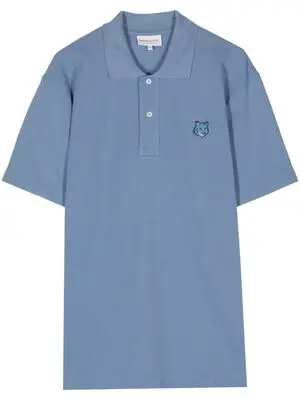 Maison Kitsuné Logo-appliqué Cotton Polo Shirt - Blue