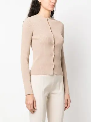 Fendi Ribbed-knit Cotton-blend Cardigan - Neutrals