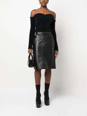 Fendi Logo-waistband Leather Skirt