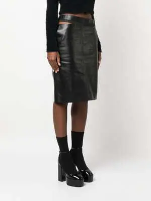 Fendi Logo-waistband Leather Skirt