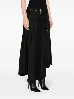 Off-White Pleated Midi Skirt With Belt