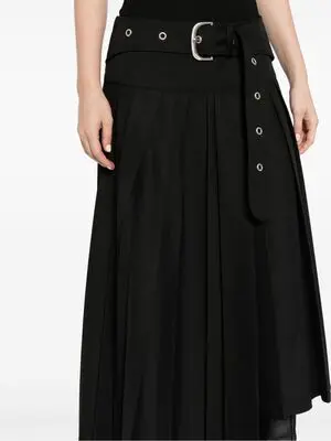 Off-White Pleated Midi Skirt With Belt