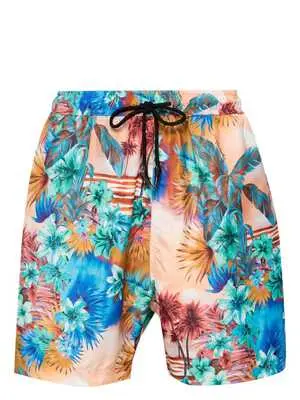 Roberto Cavalli Tiger Tooth-detailed Hawaii-print Swim Shorts - Neutrals