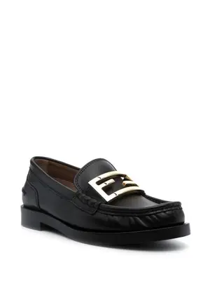 Fendi Ff Logo-plaque Leather Loafers - Black