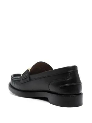 Fendi Ff Logo-plaque Leather Loafers - Black