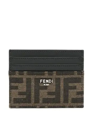Fendi Ff-jacquard Leather Card Holder - Brown