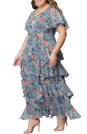 KIYONNA Tour De Flounce Tiered Maxi Dress - Blue Multi