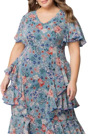 KIYONNA Tour De Flounce Tiered Maxi Dress - Blue Multi
