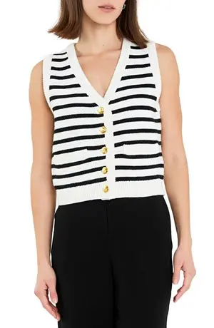 English Factory Striped Knit Vest - Ivory/black