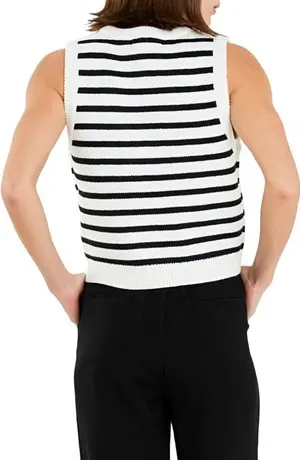 English Factory Striped Knit Vest - Ivory/black