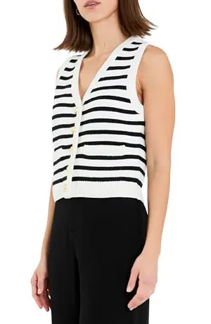 English Factory Striped Knit Vest - Ivory/black